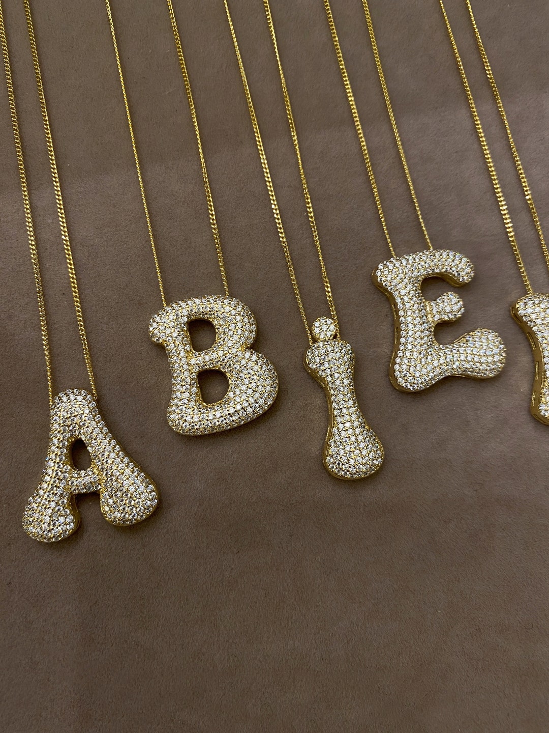 Large Bubble Letter Necklace, Big Chunky Letter Necklace, Pave Crystal ...
