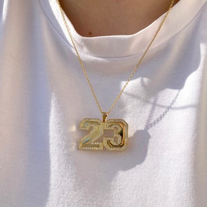 Sport Number Necklace, 14K Gold Player Number Pendant, Mens Custom ...