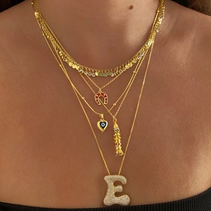 Large Bubble Letter Necklace, Big Chunky Letter Necklace, Pave Crystal ...