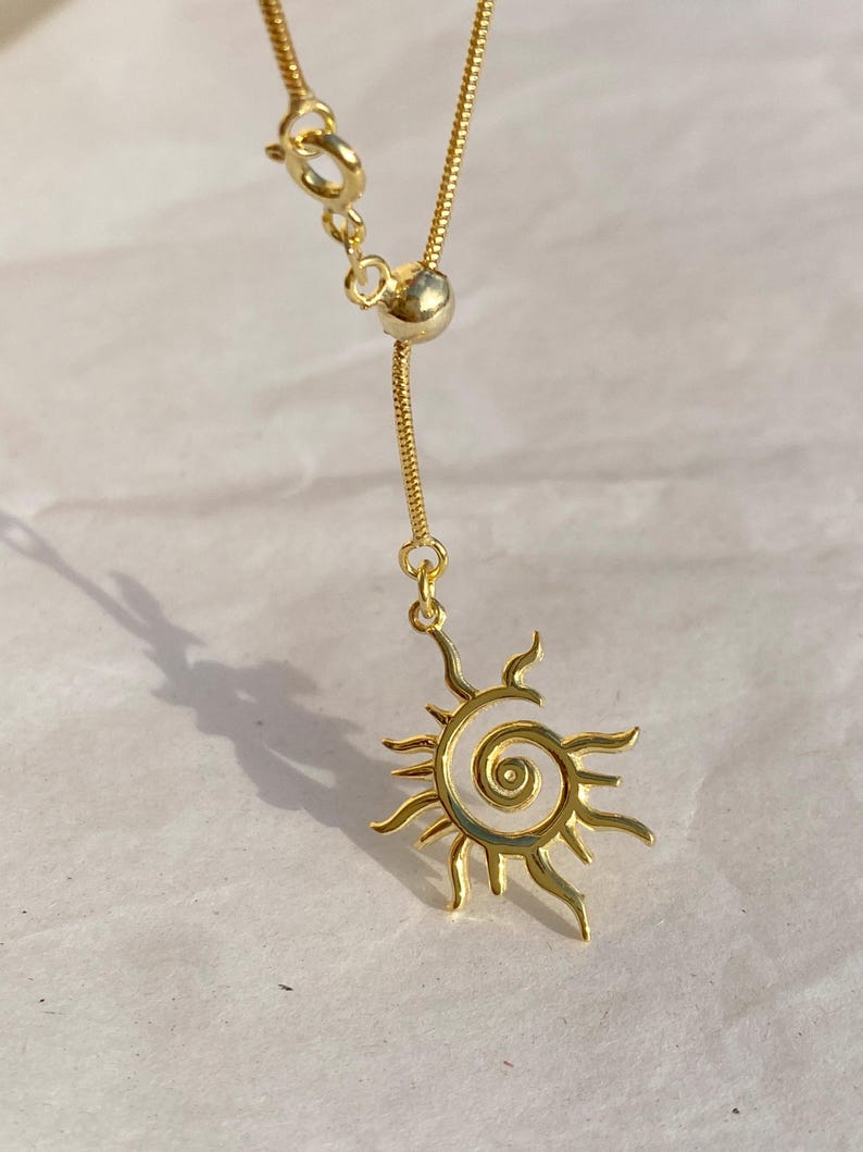 Dainty Sun Charm Necklace, Spiral Sun Necklace, Adjustable Lariat Chain ...