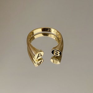 Double Letter Ring for Couples, Personalized Two Initials Ring ...