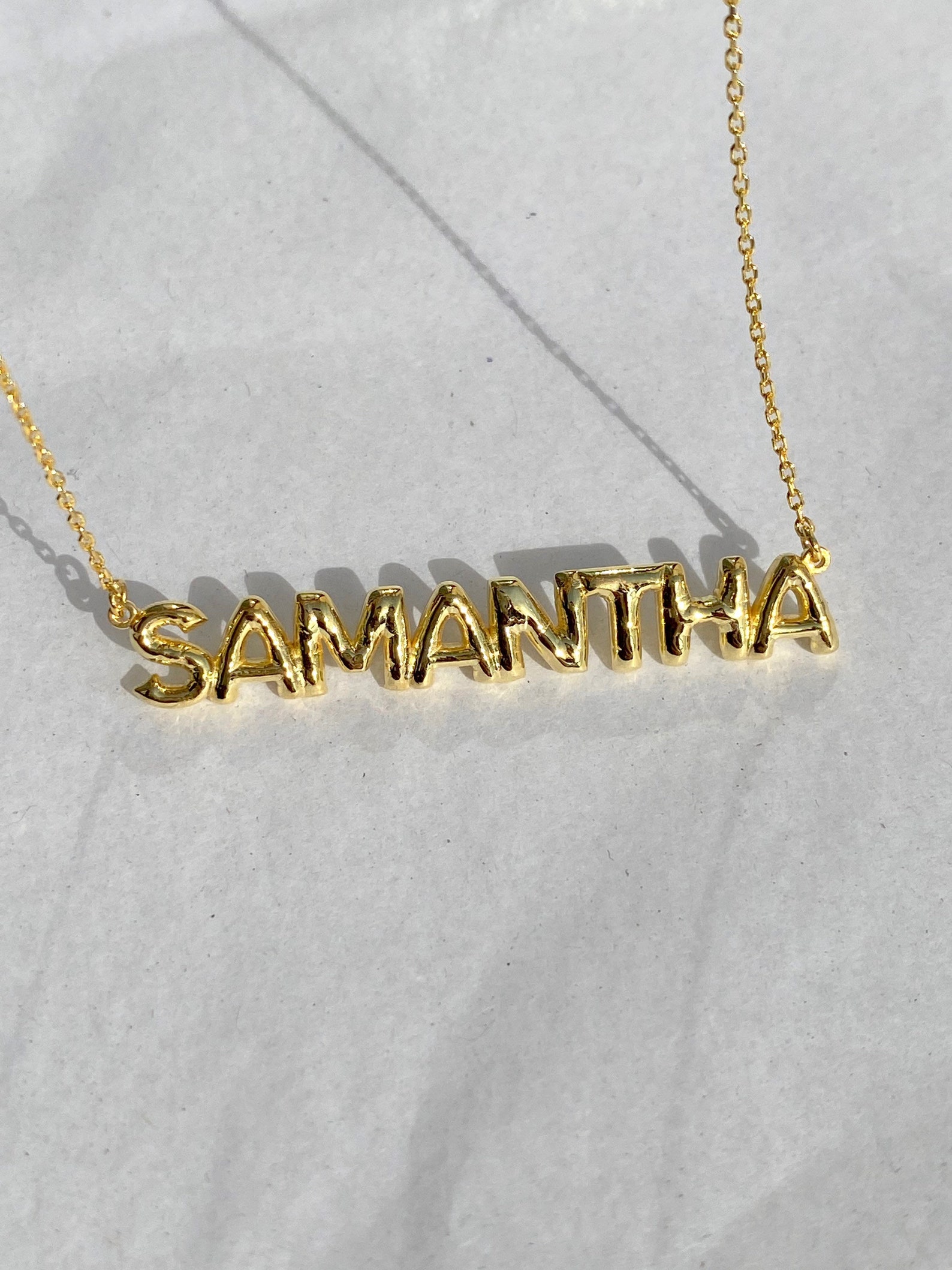 Balloon Name Necklace, 14k Gold Bubble Nameplate, Custom Puff Letter ...
