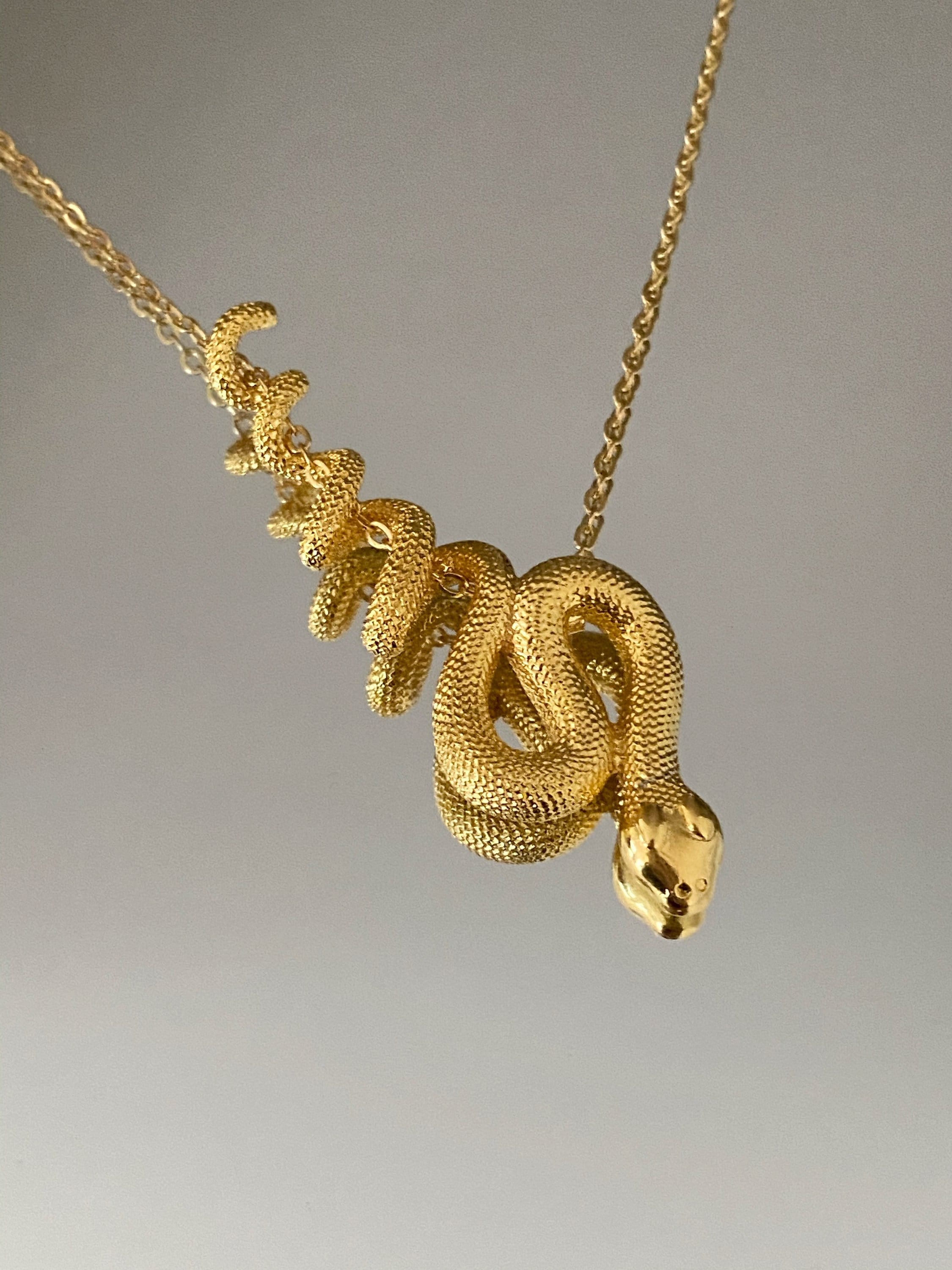 Snake Necklace, 14k Gold Plated Serpent Necklace, Snake Pendant, Gothic ...
