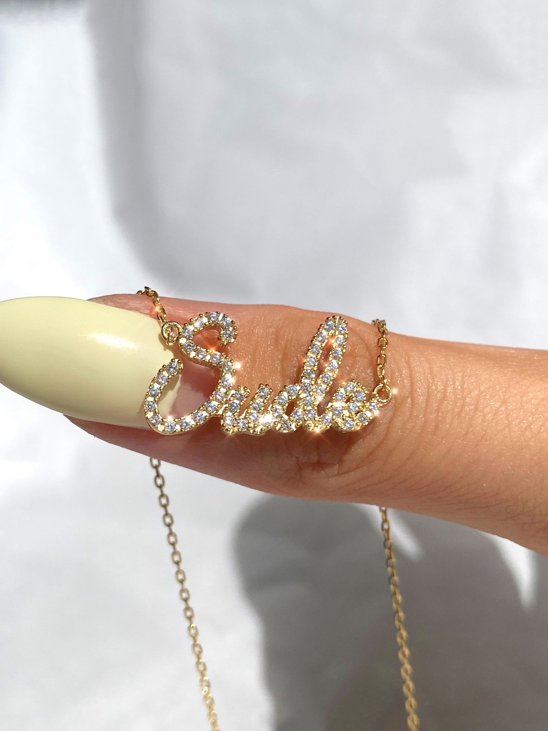 14K Gold Crystal Personalized Name Necklace / Diamond Name Necklace ...