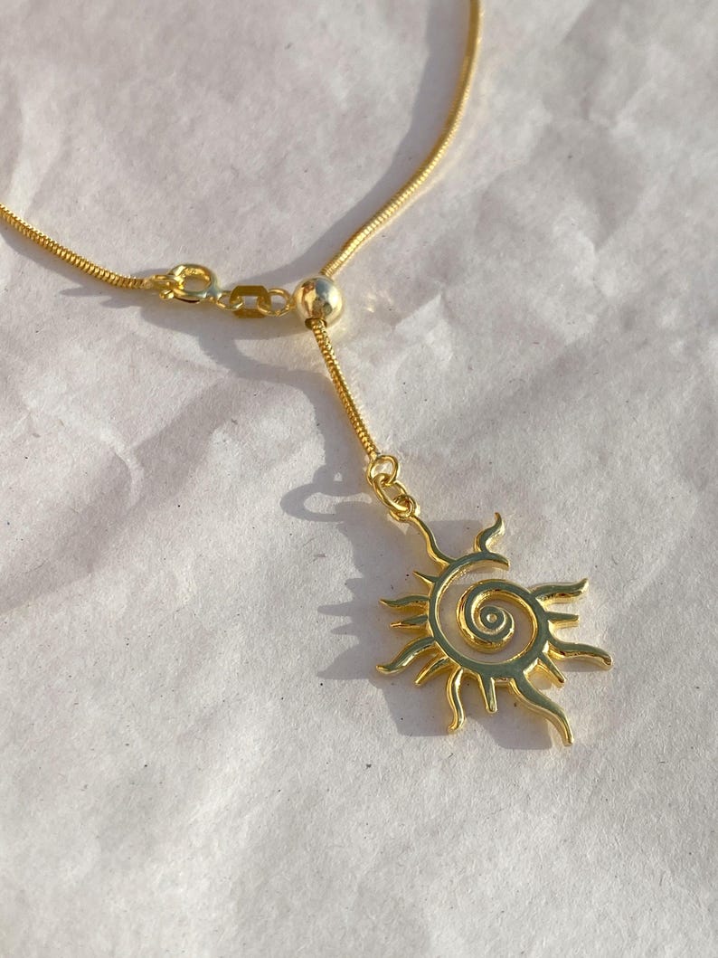 Dainty Sun Charm Necklace, Spiral Sun Necklace, Adjustable Lariat Chain ...