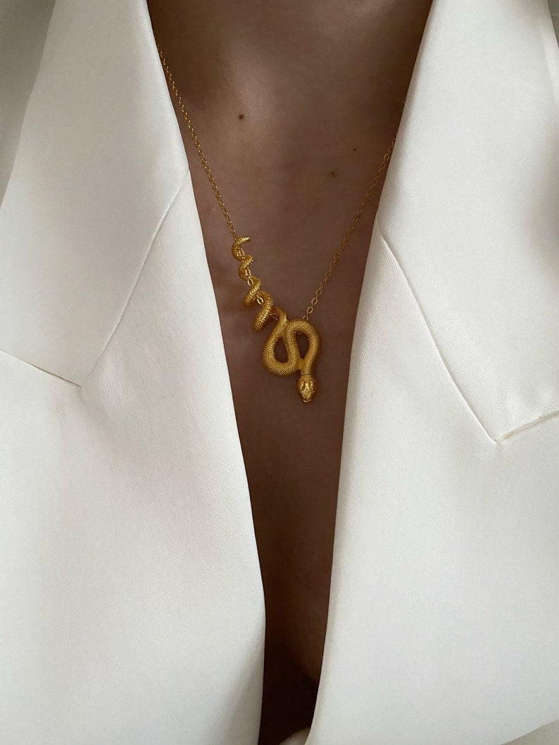 Snake Necklace 14k Gold Plated Serpent Necklace Snake - Etsy
