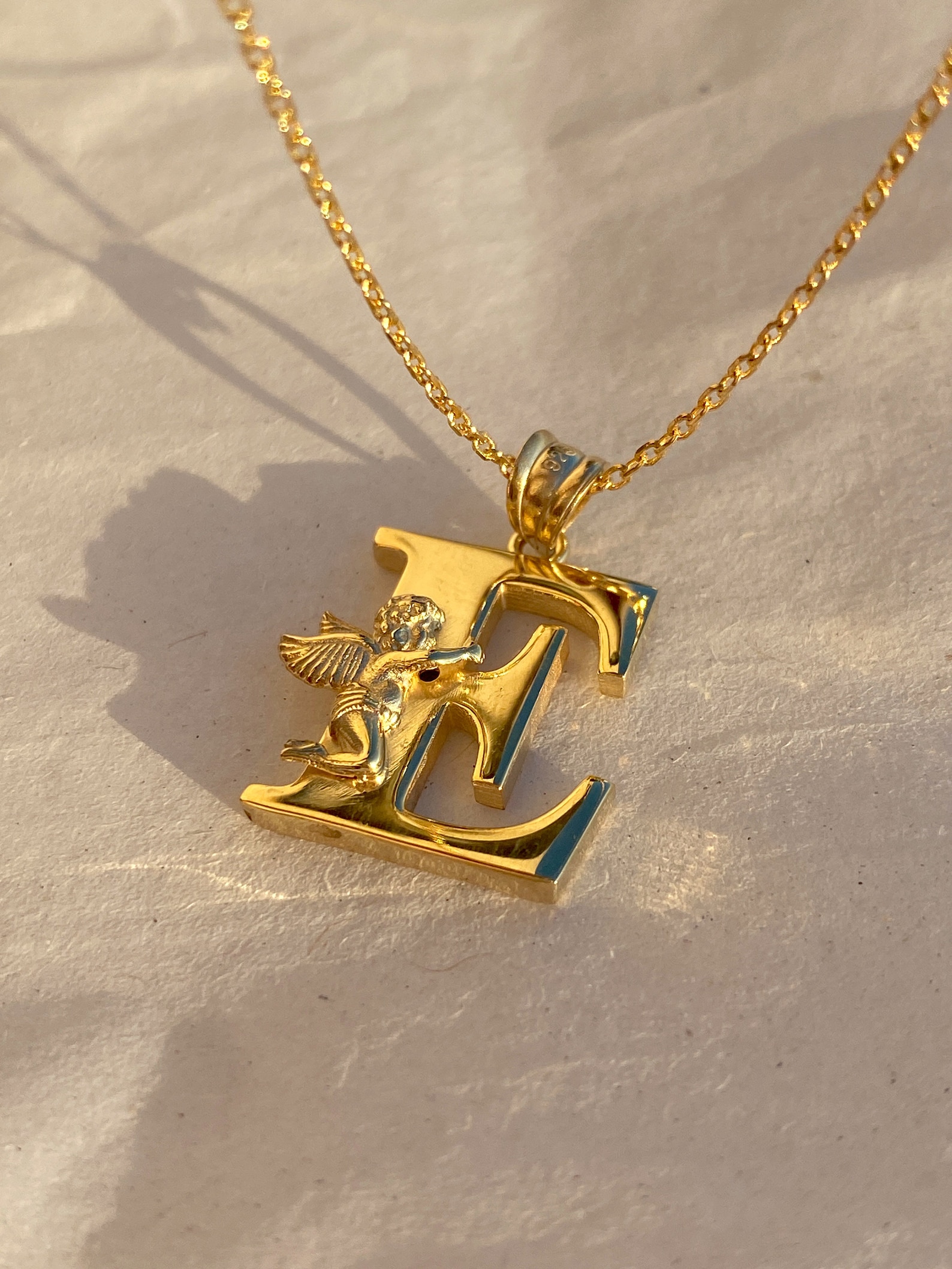 Angel Letter Necklace, 14k Gold Cherub Initial Pendant, Guardian Baby ...