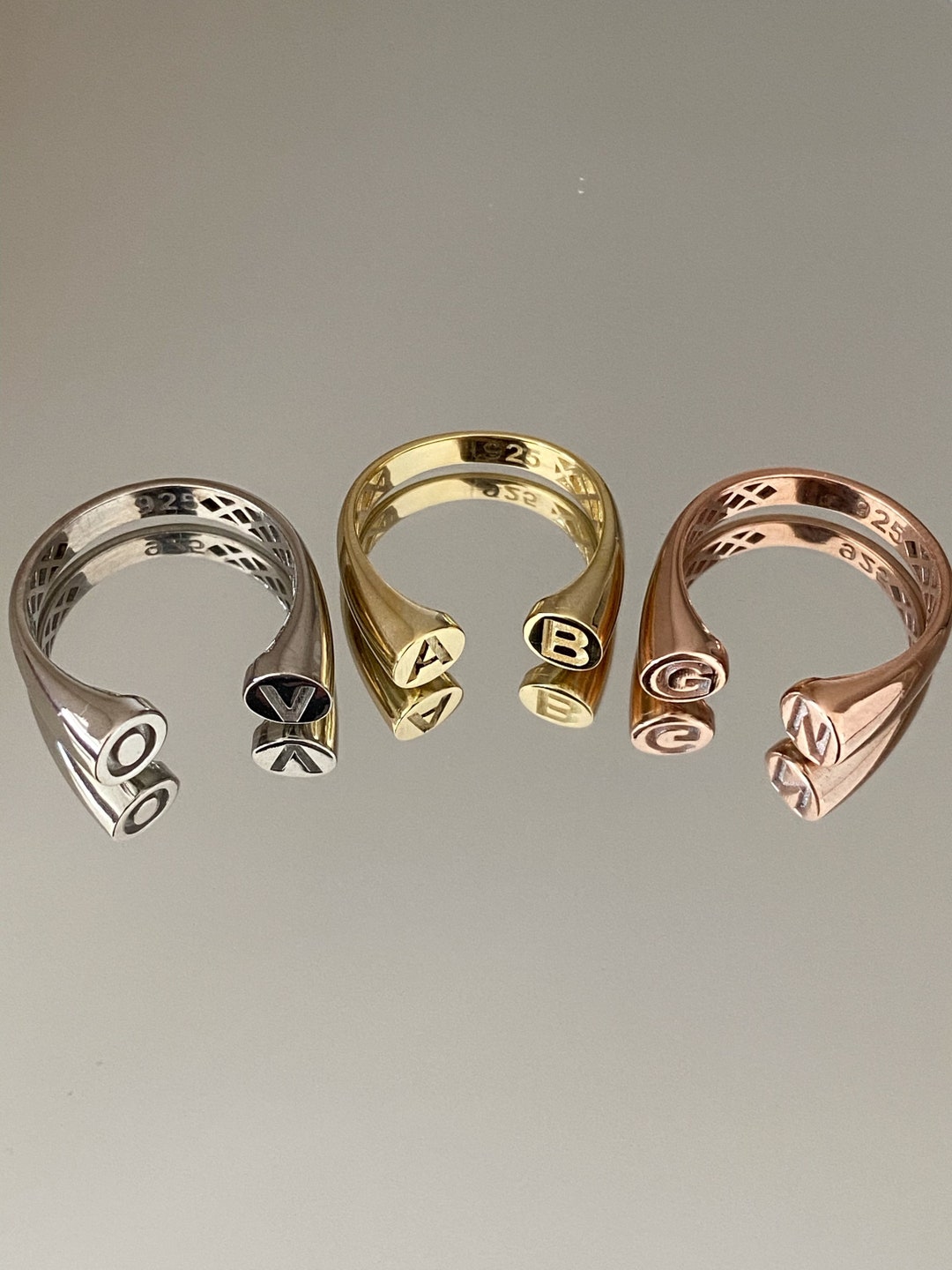 Double Letter Ring for Couples, Personalized Two Initials Ring ...