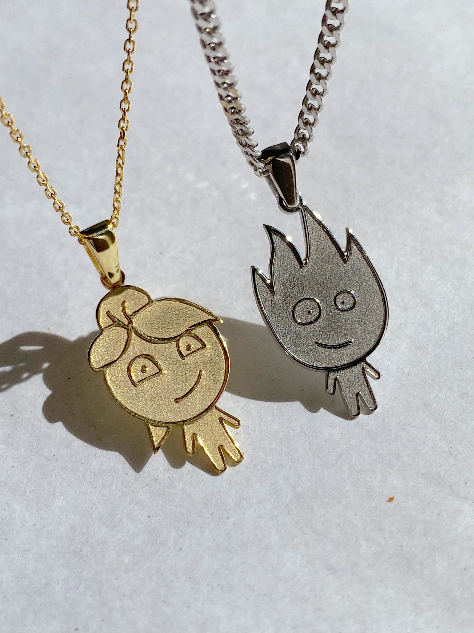 Fireboy & Watergirl Necklace, Sterling Silver Couple Pendants ...