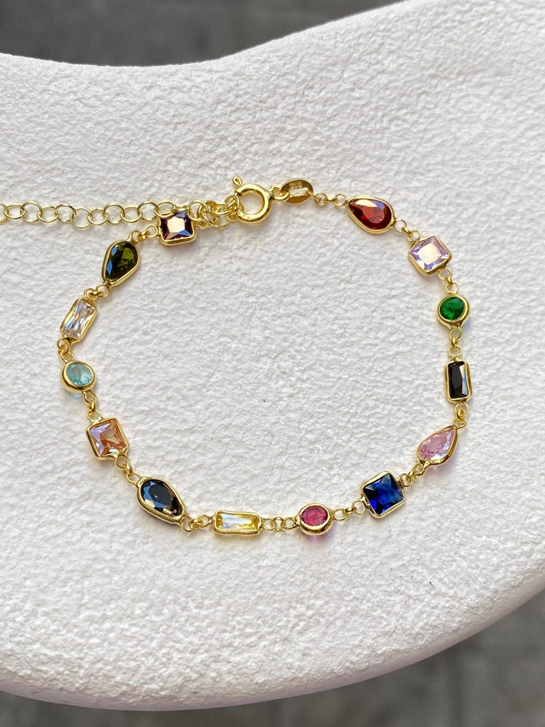 Colorful Asymmetric Stone Necklace, Rainbow Gemstone Bracelet ...