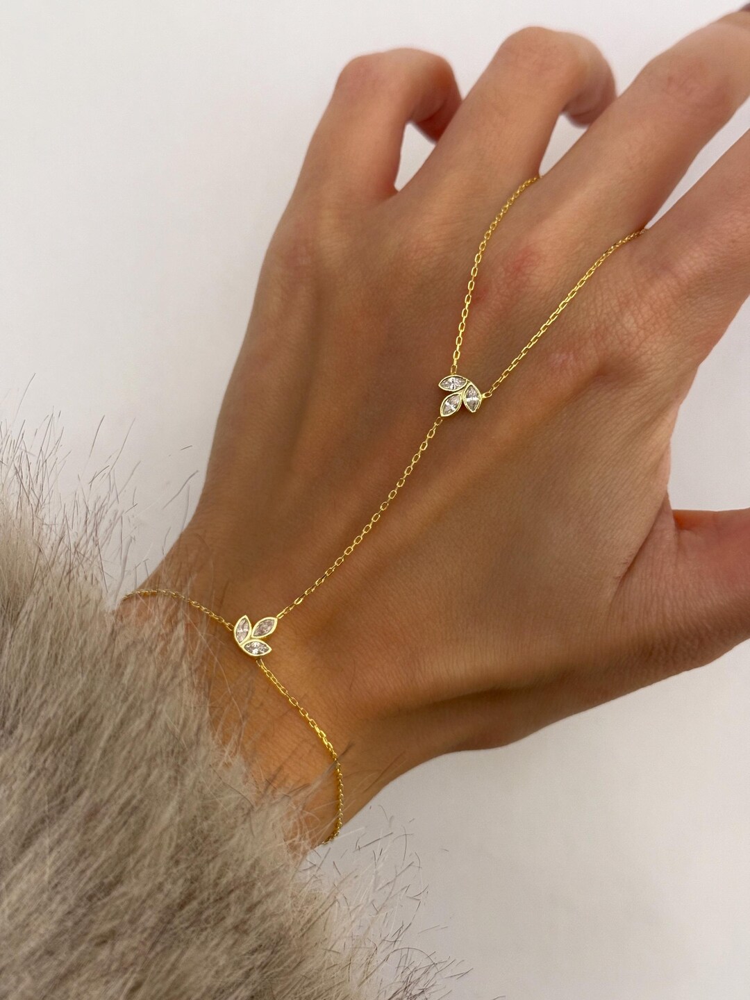 Gold Hand Chain, Bridal Hand Chain Bracelet, Silver Sahmaran, Finger ...