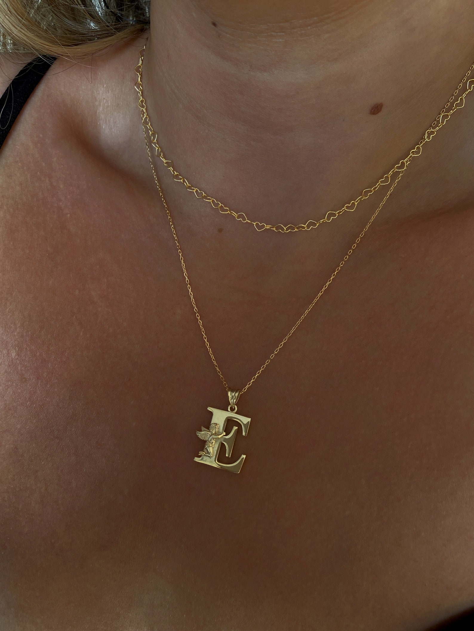 Angel Letter Necklace, 14k Gold Cherub Initial Pendant, Guardian Baby ...