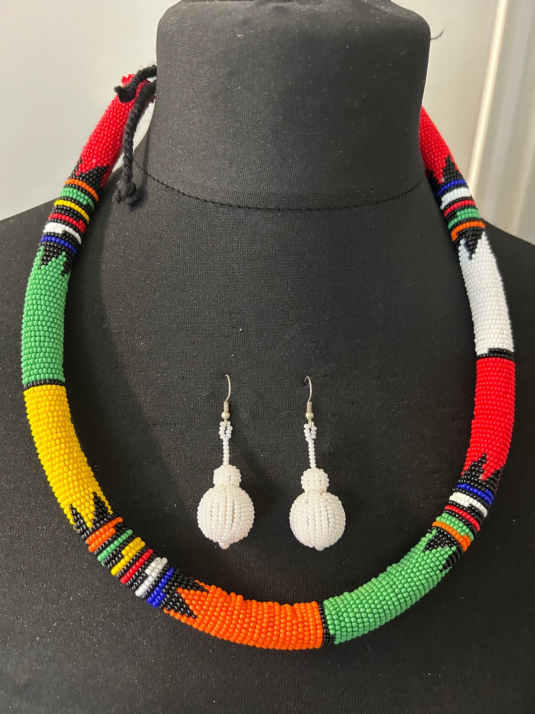Bold Handmade Zulu/ Masai Beaded Necklace With Matching Bangle/ Set - Etsy