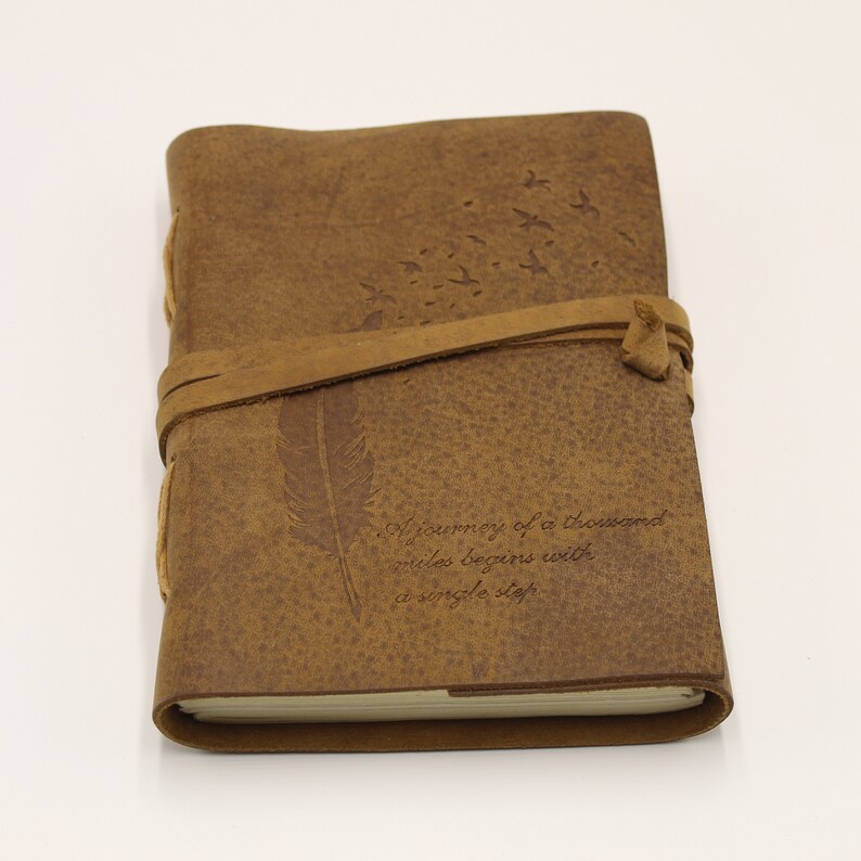 Leather Journal Feather Design Writing Notebook Handmade | Etsy