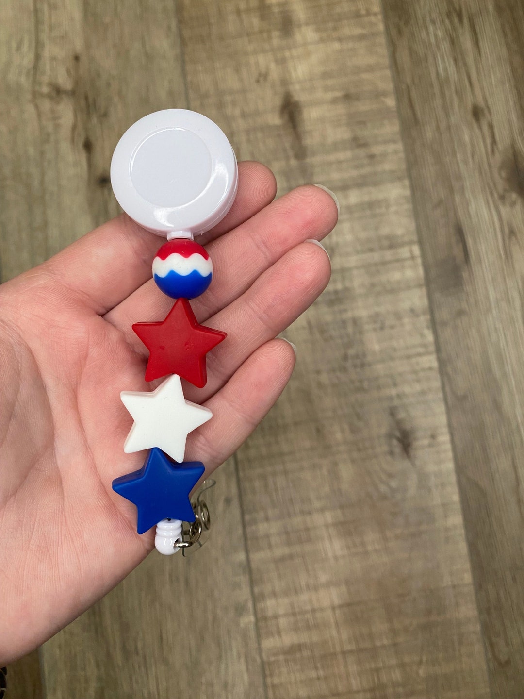Fourth of July Retractable Badge Reel, Teacher ID Holder, Beaded Badge ...