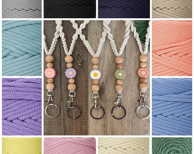 Beaded Boho Macrame Lanyard/ Macrame ID Card Holder/ Badge Holder/ Key ...