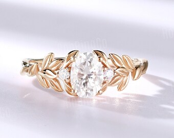 Unique Oval Cut Moissanite Engagement Ring Vintage Solid Gold - Etsy