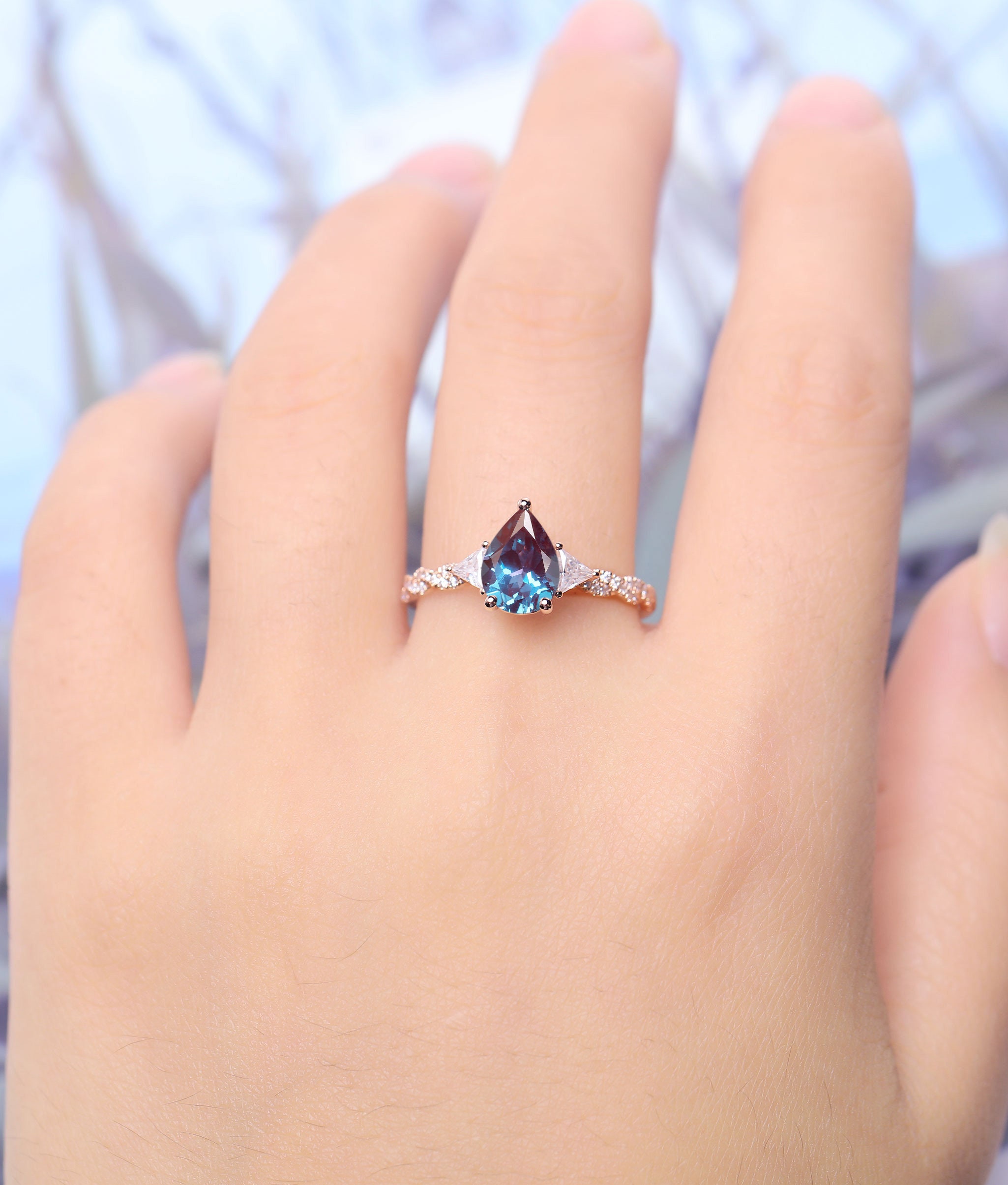 Vintage Alexandrite Engagement Ring Triangle Cut Moissanite - Etsy ...