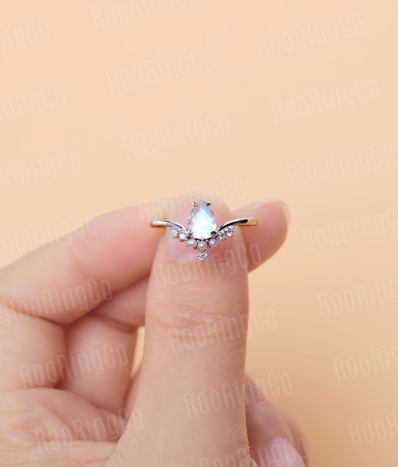 Pear Shaped Moonstone Engagement Ring Art Deco Ring Prong Set - Etsy