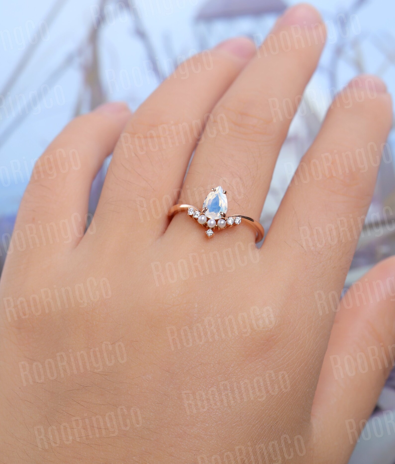 Pear Shaped Moonstone Engagement Ring Art Deco Ring Prong Set - Etsy