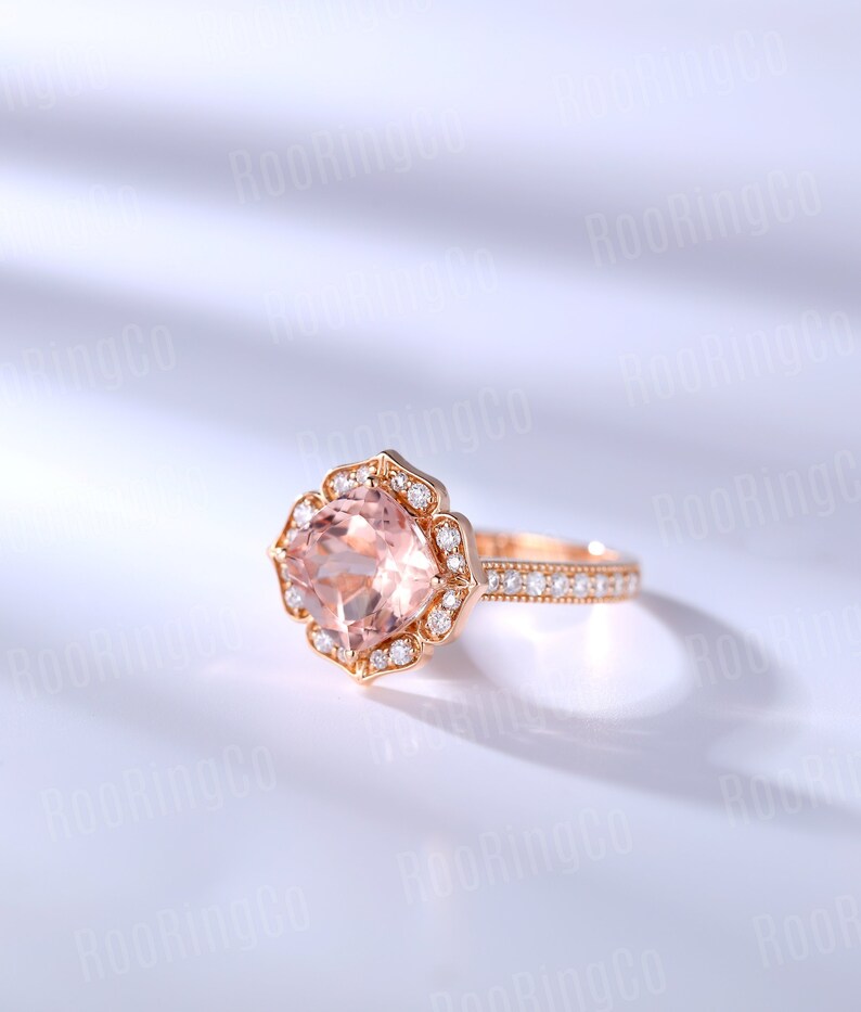 Cushion Cut Morganite Engagement Ring Moissanite Vintage Rose - Etsy ...