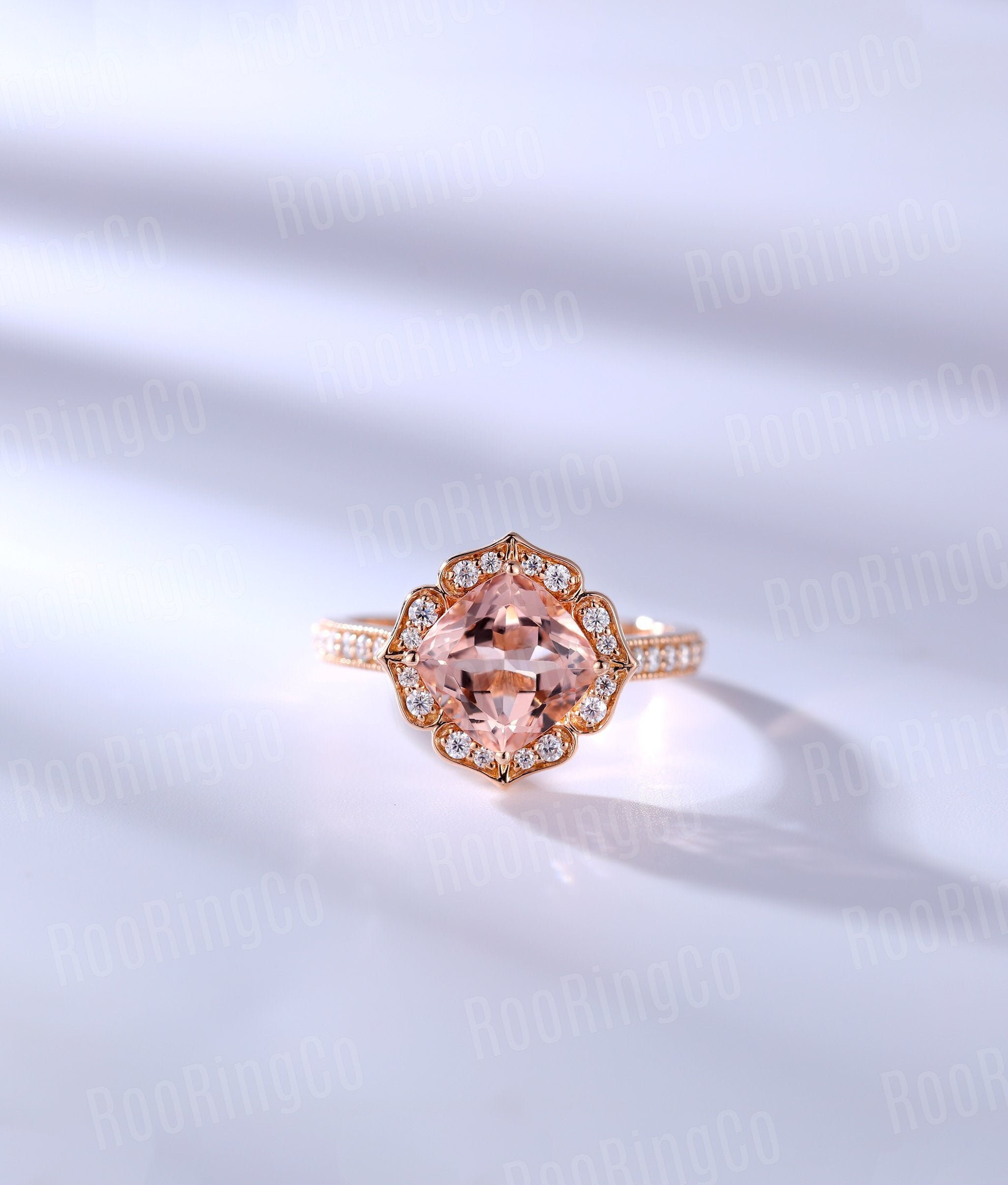 Cushion Cut Morganite Engagement Ring Moissanite Vintage Rose - Etsy ...