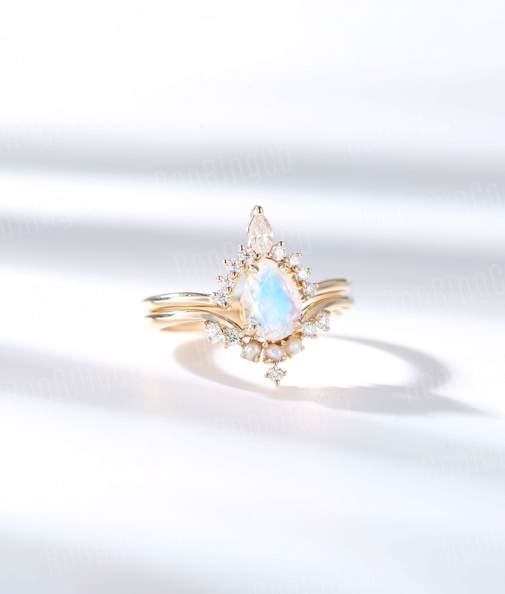 Pear Shaped Moonstone Engagement Ring Set Art Deco Ring | Etsy