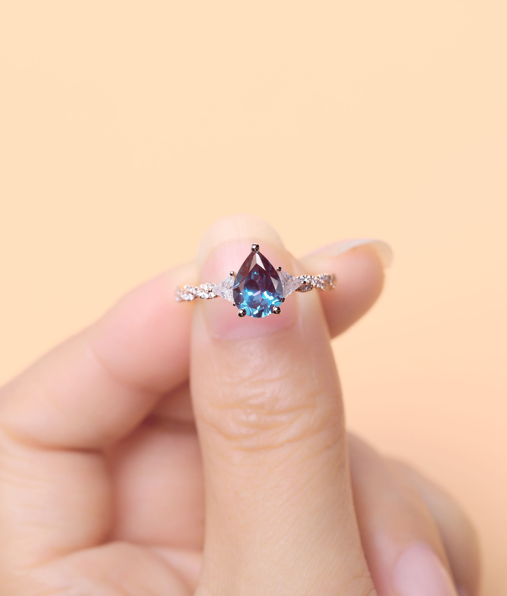 Vintage Alexandrite Engagement Ring Triangle Cut Moissanite - Etsy ...