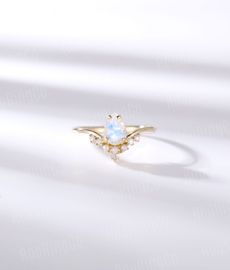 Pear Shaped Moonstone Engagement Ring Art Deco Ring Prong Set | Etsy