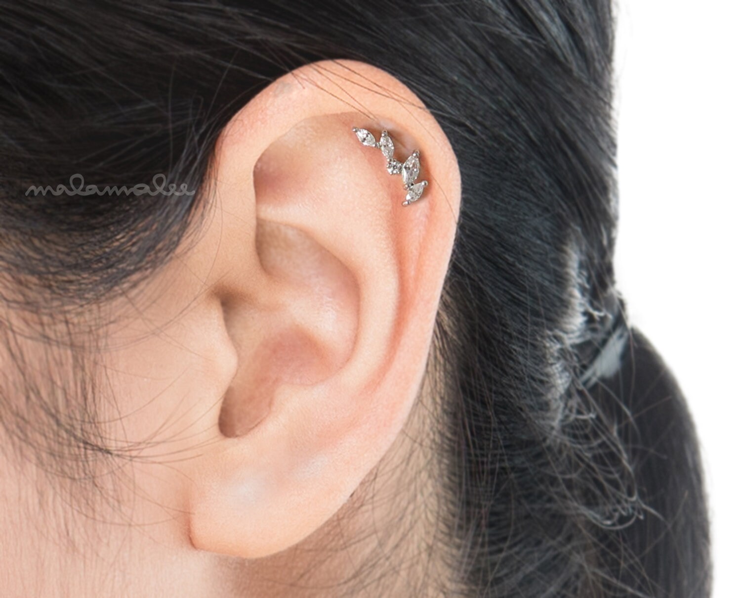 Curved CZ Leaves Ear Piercing Stud CZ Stud Earrings 20G | Etsy