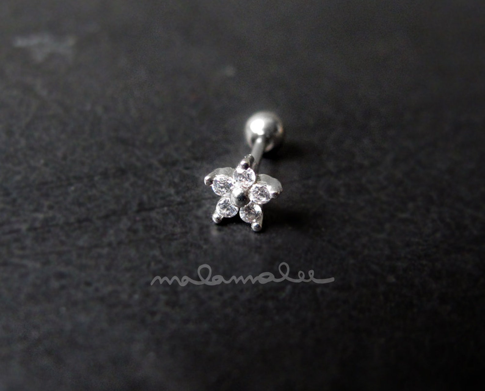 Tiny CZ Flower Piercing Flower Stud CZ Earrings 20G 16G | Etsy