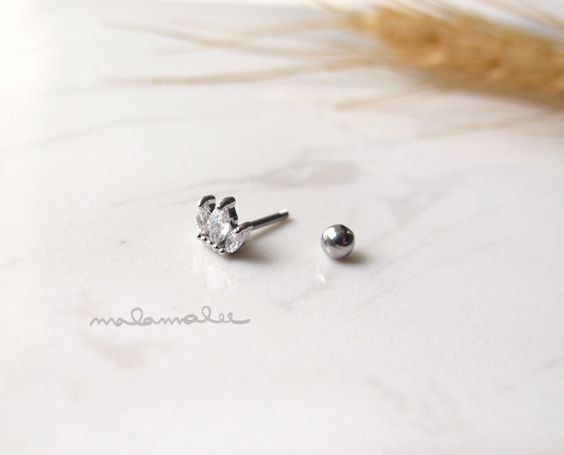 Mini Crown Ear Piercing Crown Stud CZ Earrings 16G Cartilage | Etsy