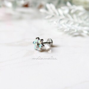 White Opal Flower Internally Threaded Flat Back Earrings, Titanium ...