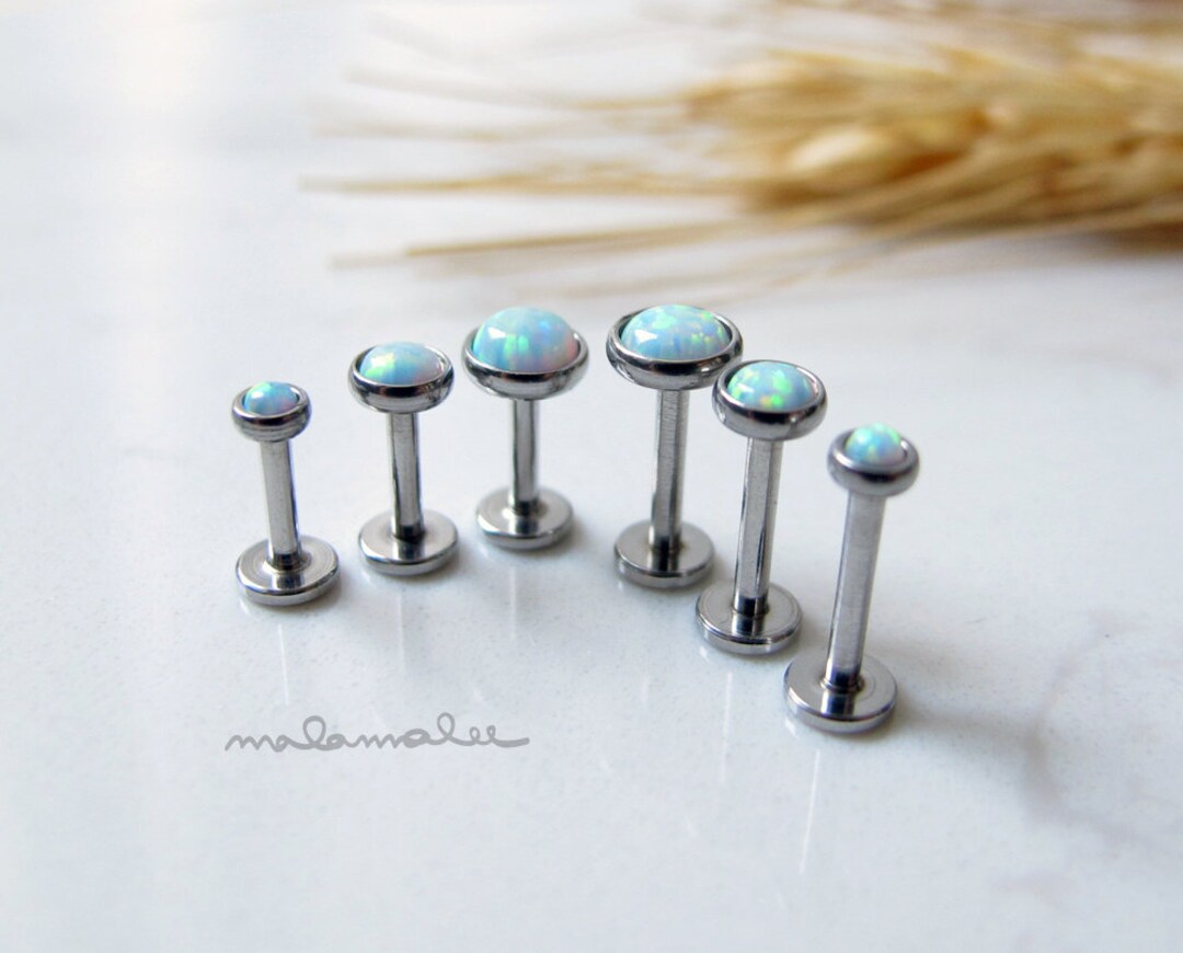Set of 3, White Opal Internally Threaded Flat Back Earrings, Titanium ...
