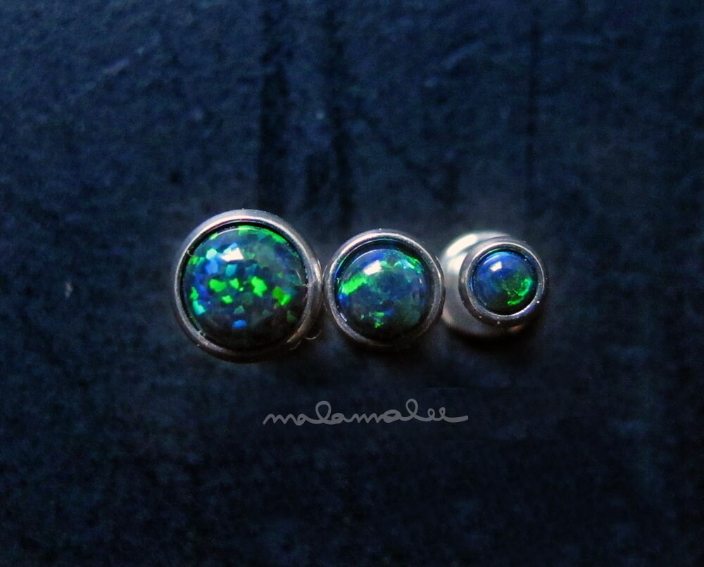 Set of 3, Green Opal Internally Threaded Flat Back Earrings, Titanium ...