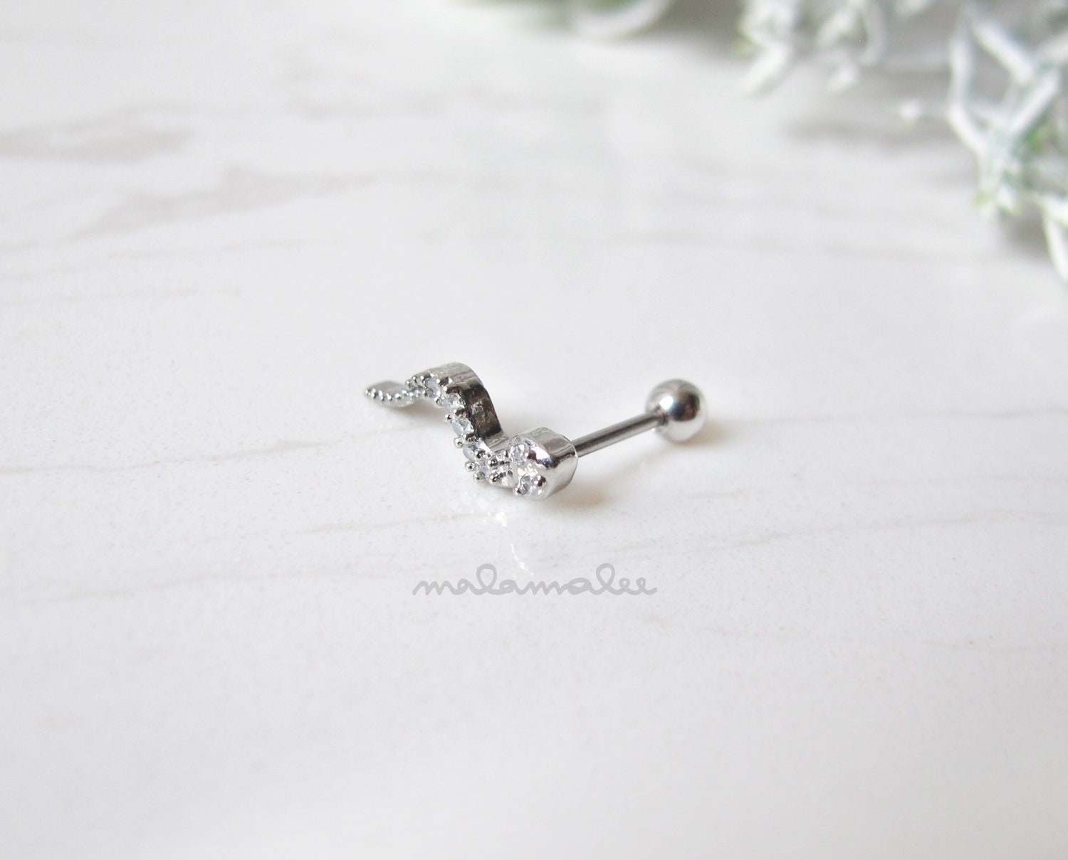 Mini Snake Pavé CZ Cartilage Stud Earrings 20G Cartilage | Etsy