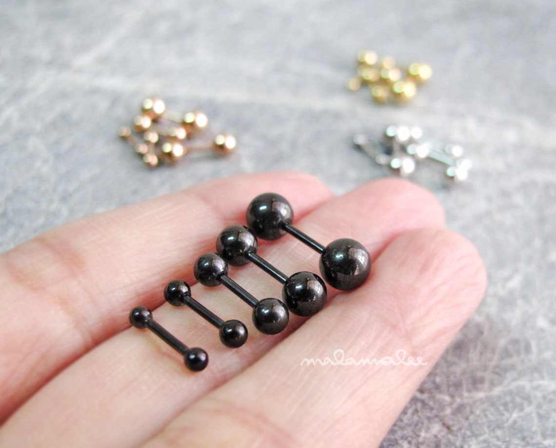 Set of 5 Ball Ear Piercing Black Rose Gold Earrings - Etsy