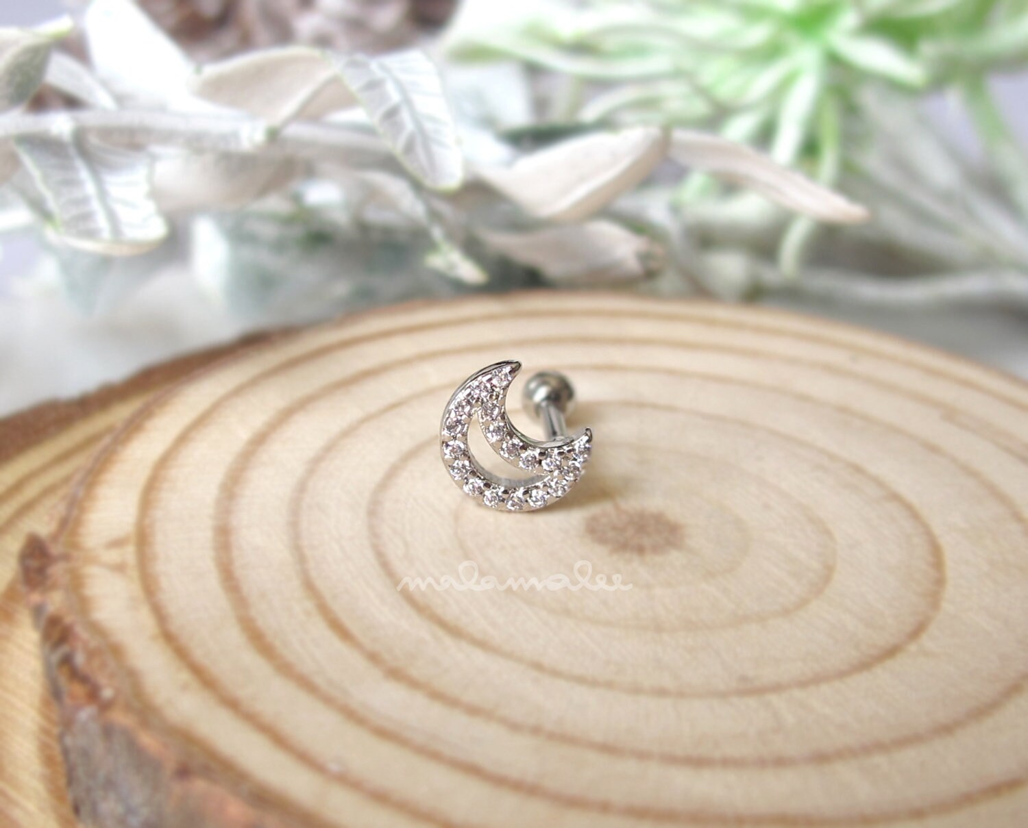 Sparkly Open Crescent Moon Ear Piercing CZ Stud Earrings 16G - Etsy