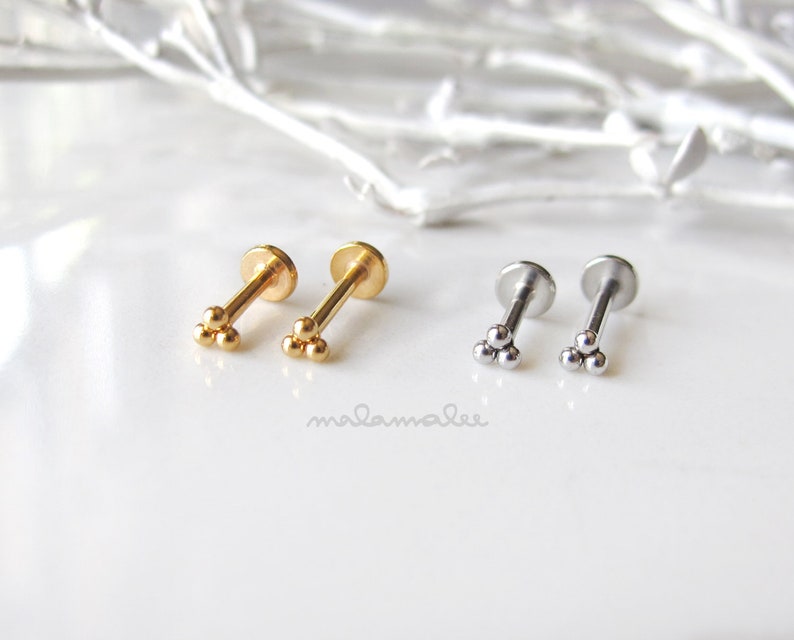 Teeny Tiny Triple Dot Triangle Internally Threaded Flat Back | Etsy