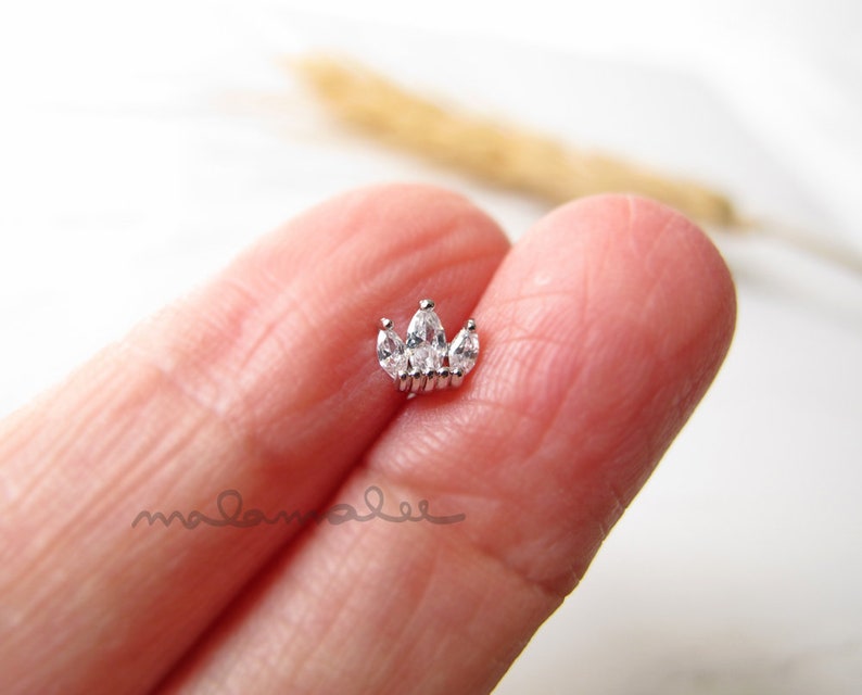 Mini Crown Ear Piercing Crown Stud CZ Earrings 16G Cartilage | Etsy