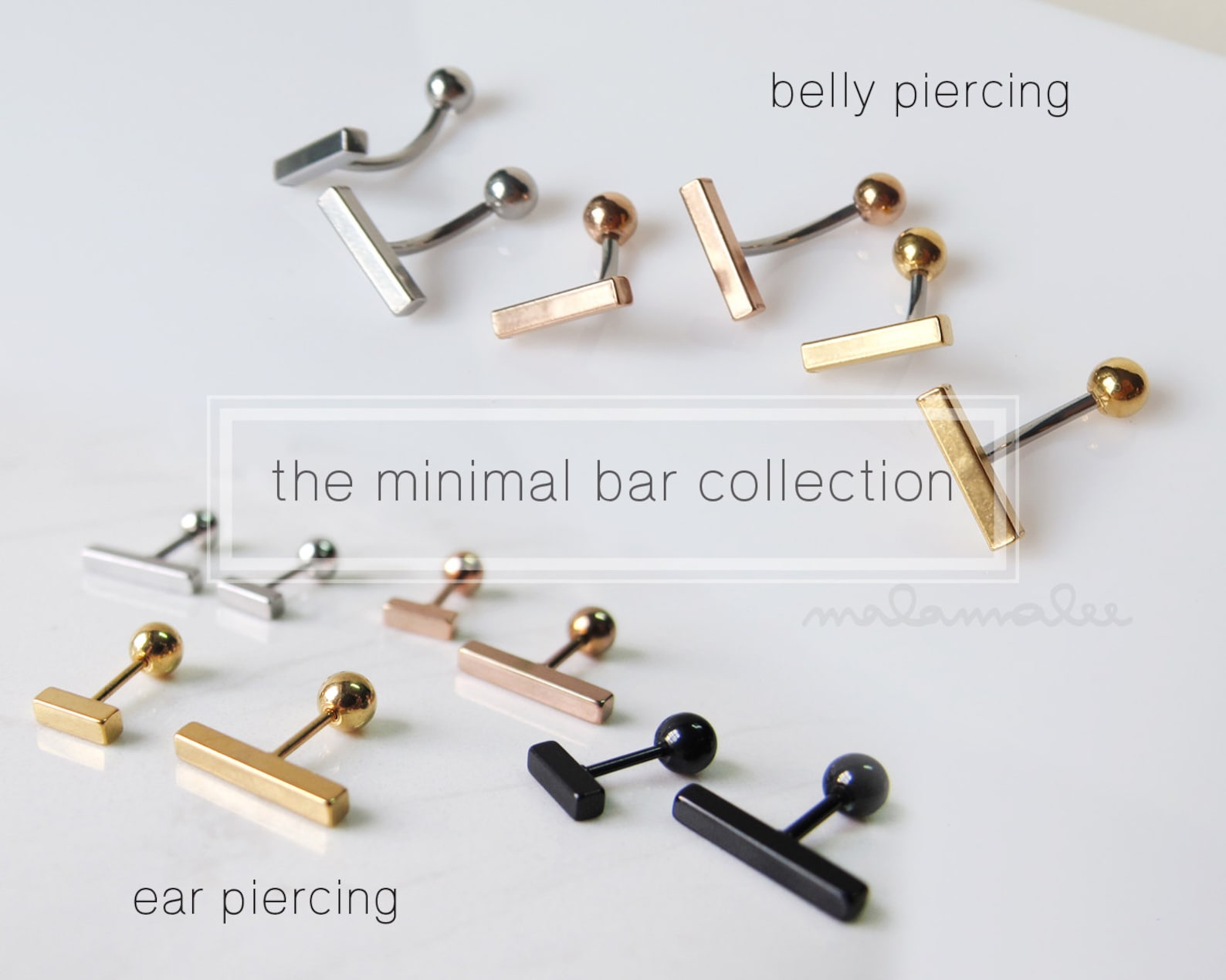 Bar Stud Ear Piercing 6mm 12mm Black Gold Silver Rose | Etsy