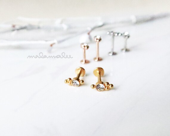 Dainty Cluster Balls with Clear Stone Internally Threaded | Etsy