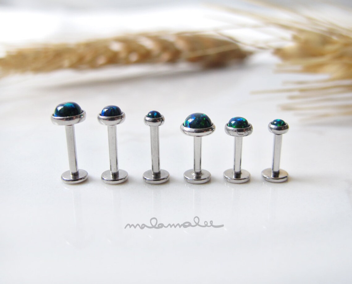 Set of 3 Green Opal Internally Threaded Flat Back Earrings | Etsy