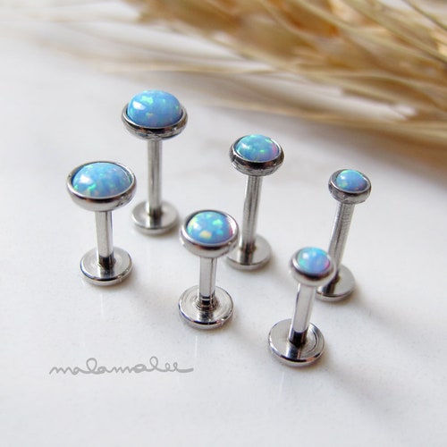 Set of 3 Green Opal Internally Threaded Flat Back Earrings - Etsy