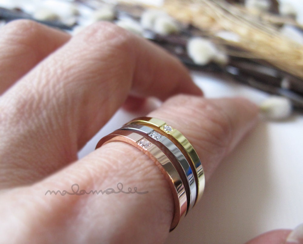 Thin 2mm Ring With Clear Stone Stackable Ring Minimalist - Etsy