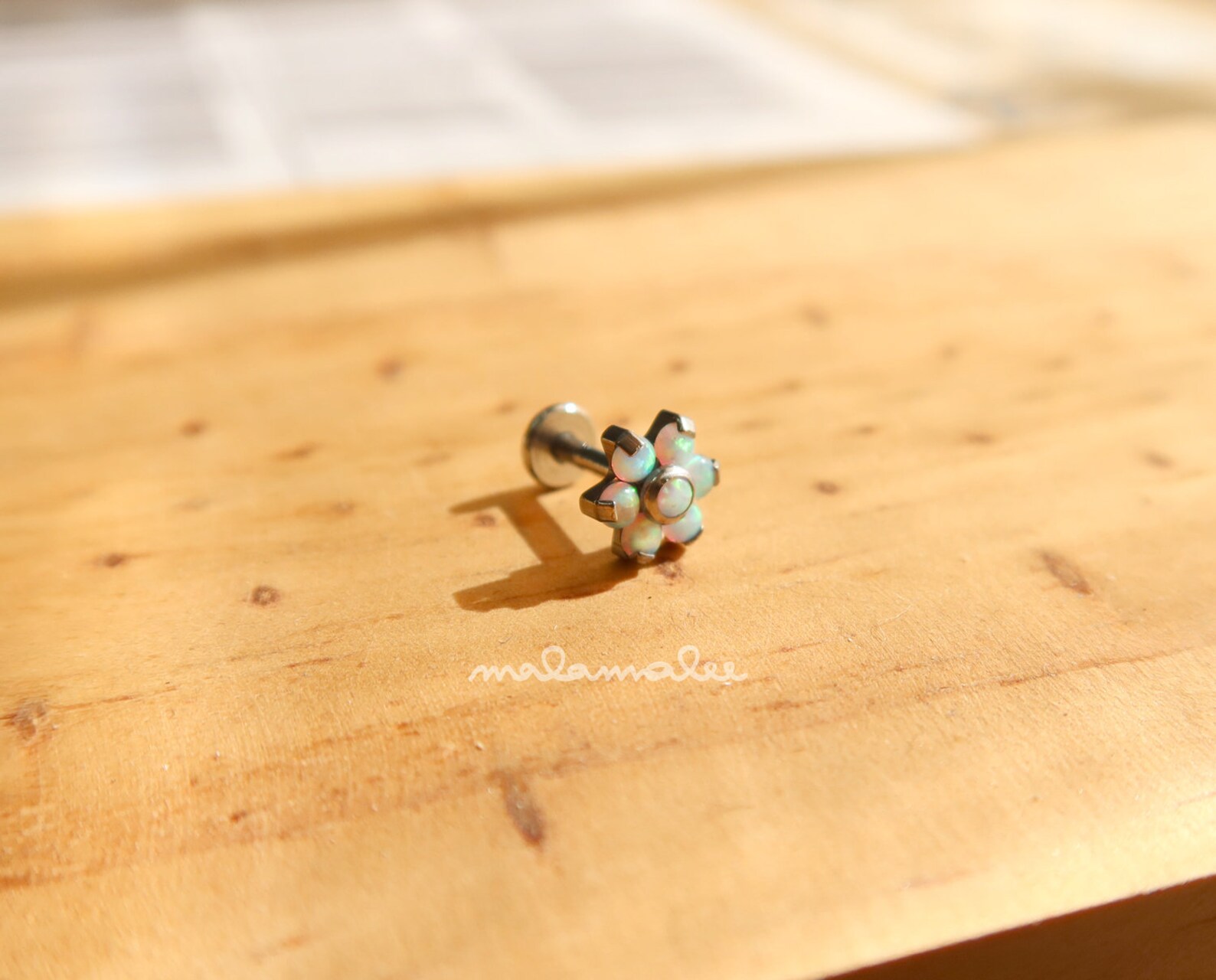 White Opal Flower Internally Threaded Flat Back Earrings | Etsy