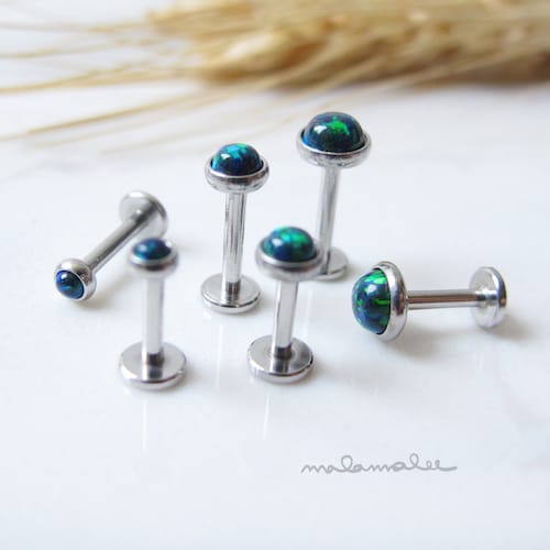 Set of 3 Green Opal Internally Threaded Flat Back Earrings - Etsy