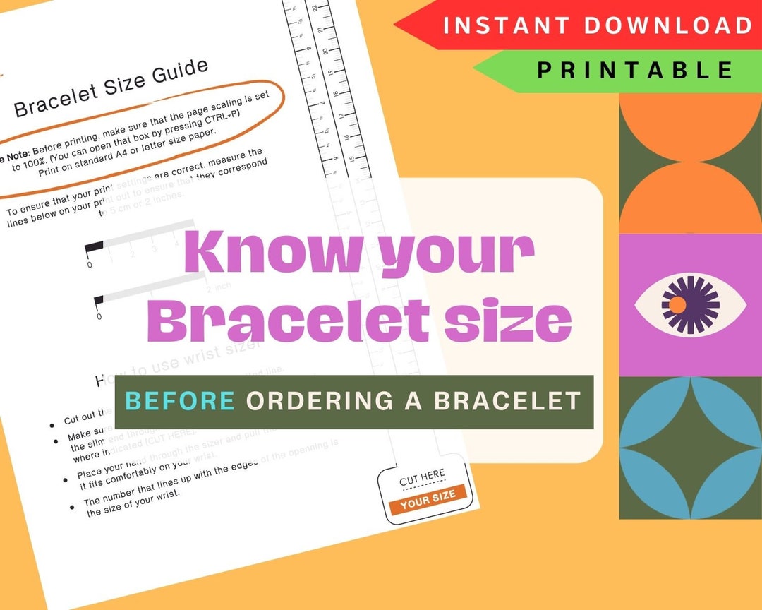 Printable Bracelet Size Guide, Wrist Measuring Tool, Jewelry Sizers, A4 ...