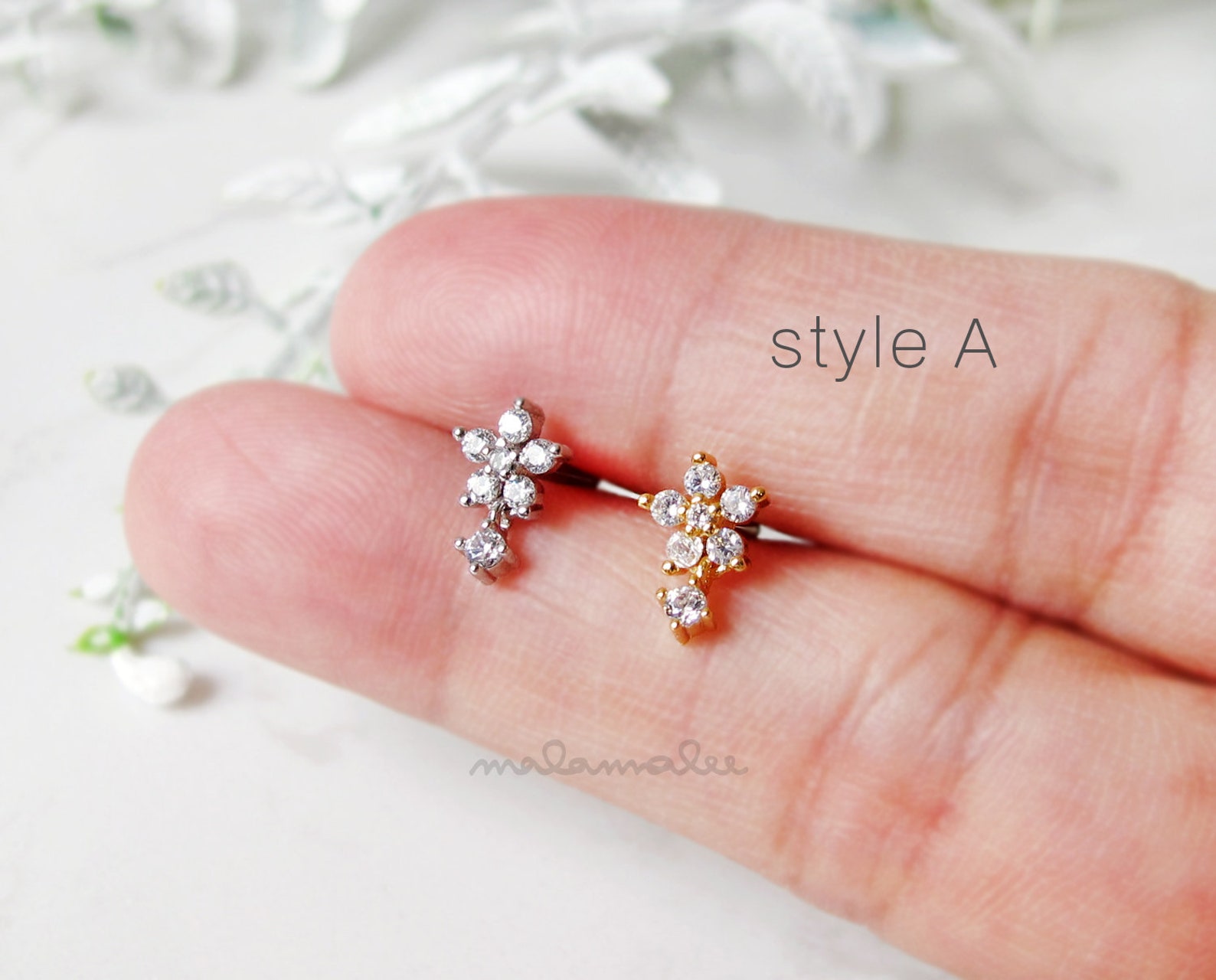 Mini Flower With Gem Drop Stud Ear Piercing 16G Cartilage | Etsy