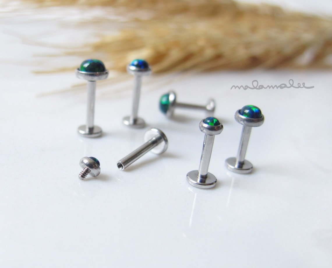 Set of 3 Green Opal Internally Threaded Flat Back Earrings | Etsy